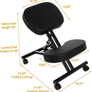 BATHWA Ergonomic Kneeling Chair, Posture Corrective Chair, Angled Kneeling Chair, Adjustable Stool with Moulded Foam Cushion and Caster for Home & Office