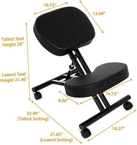 BATHWA Ergonomic Kneeling Chair, Posture Corrective Chair, Angled Kneeling Chair, Adjustable Stool with Moulded Foam Cushion and Caster for Home & Office