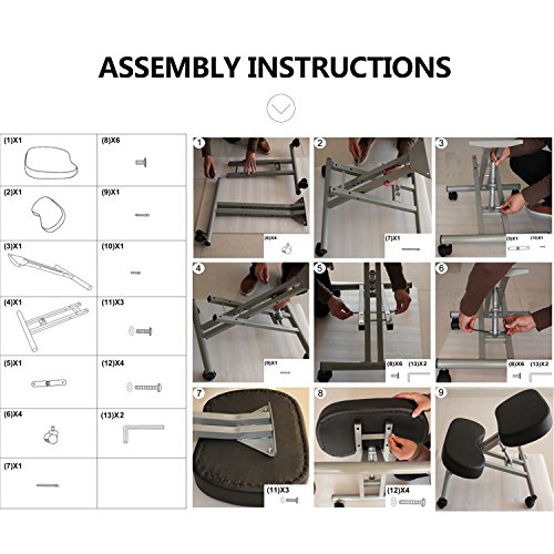 BATHWA Ergonomic Kneeling Chair, Posture Corrective Chair, Angled Kneeling Chair, Adjustable Stool with Moulded Foam Cushion and Caster for Home & Office