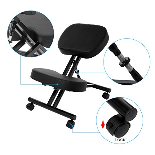 BATHWA Ergonomic Kneeling Chair, Posture Corrective Chair, Angled Kneeling Chair, Adjustable Stool with Moulded Foam Cushion and Caster for Home & Office