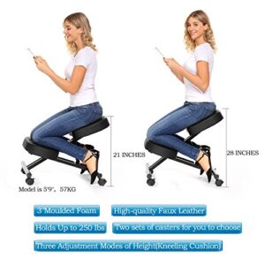 BATHWA Ergonomic Kneeling Chair, Posture Corrective Chair, Angled Kneeling Chair, Adjustable Stool with Moulded Foam Cushion and Caster for Home & Office