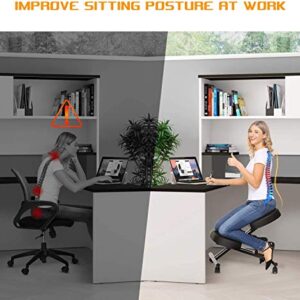 BATHWA Ergonomic Kneeling Chair, Posture Corrective Chair, Angled Kneeling Chair, Adjustable Stool with Moulded Foam Cushion and Caster for Home & Office