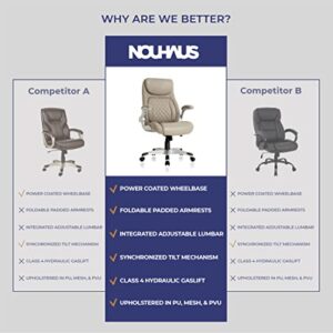 Nouhaus +Posture Ergonomic PU Leather Office Chair. Click5 Lumbar Support with FlipAdjust Armrests. Modern Executive Chair and Computer Desk Chair (Taupe)