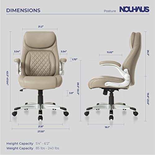 Nouhaus +Posture Ergonomic PU Leather Office Chair. Click5 Lumbar Support with FlipAdjust Armrests. Modern Executive Chair and Computer Desk Chair (Taupe)