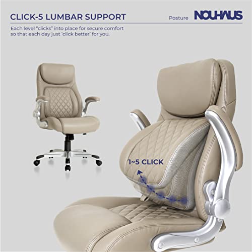 Nouhaus +Posture Ergonomic PU Leather Office Chair. Click5 Lumbar Support with FlipAdjust Armrests. Modern Executive Chair and Computer Desk Chair (Taupe)