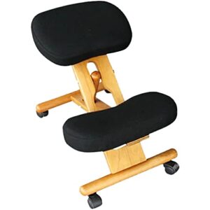 kneeling chairs ergonomic with roller, adjustable wooden frame kneeler stool, orthopaedic posture chairs, improve posture,office home (color : black)