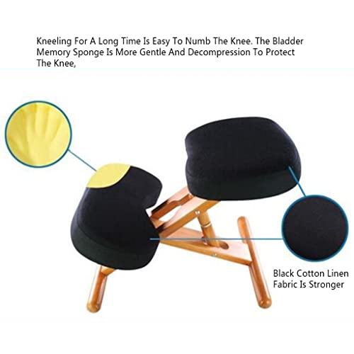 Kneeling Chairs Ergonomic with Roller, Adjustable Wooden Frame Kneeler Stool, Orthopaedic Posture Chairs, Improve Posture,Office Home (Color : Black)