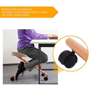 Kneeling Chairs Ergonomic with Roller, Adjustable Wooden Frame Kneeler Stool, Orthopaedic Posture Chairs, Improve Posture,Office Home (Color : Black)