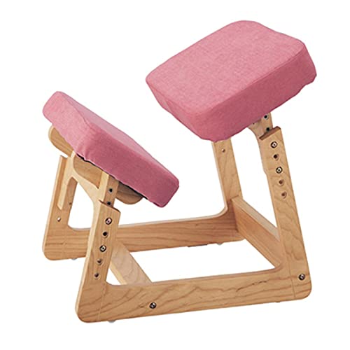 ANYURAN Ergonomic Kneeling Chair, Adjustable Height Hump-Proof Solid Wood Student Writing Chair Easy to Assemble Improve Sitting,Pink