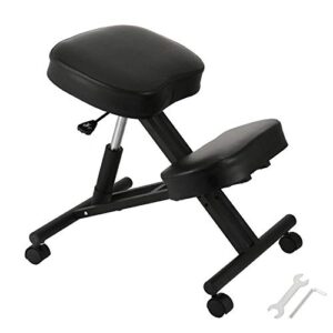 happybuy ergonomic kneeling chair heavy duty better posture kneeling stool office chair home for body shaping relieveing stress meditation desk computer kneeling stool chair (black/pvc)