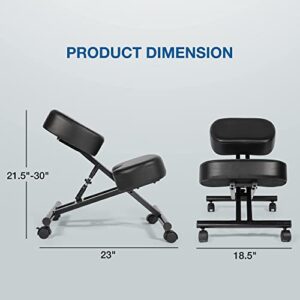 Ergonomic Kneeling Chair Office,Build Healthy Back & Upright Posture,w/4” Thickened Cushion and 30”Adjustable Height,Flexible& Lockable Wheels,Adjustable Knee Stool for Bedroom, Study, Living Room