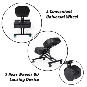 Ergonomic Kneeling Chair Office,Build Healthy Back & Upright Posture,w/4” Thickened Cushion and 30”Adjustable Height,Flexible& Lockable Wheels,Adjustable Knee Stool for Bedroom, Study, Living Room