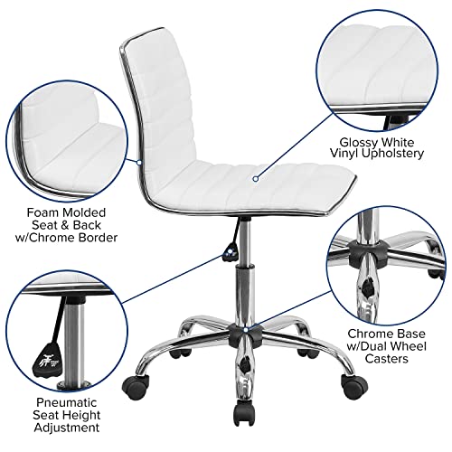 Flash Furniture Low Back Designer Armless White Ribbed Swivel Task Office Chair