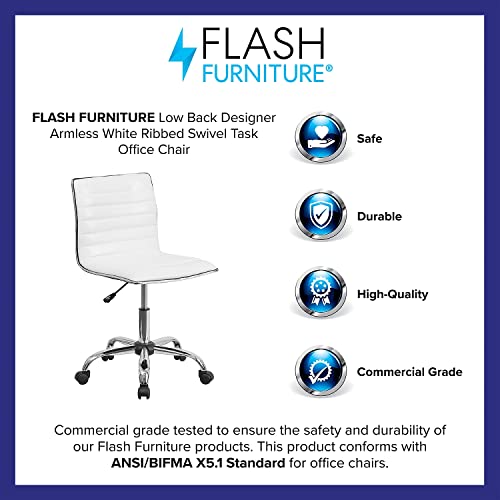 Flash Furniture Low Back Designer Armless White Ribbed Swivel Task Office Chair