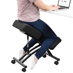 vivo kneeling chair with wheels, adjustable ergonomic stool for home and office, mobile angled posture seat, steel frame & black cushions, chair-k05b