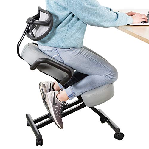 DRAGONN by VIVO Ergonomic Kneeling Chair with Back Support, Adjustable Stool for Home and Office with Angled Seat for Better Posture - Thick Comfortable Cushions, Gray, DN-CH-K02G