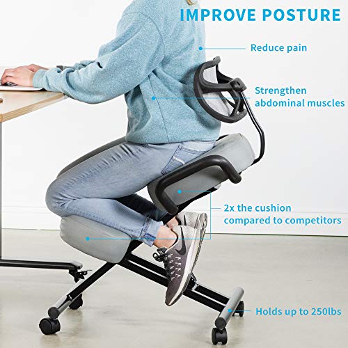 DRAGONN by VIVO Ergonomic Kneeling Chair with Back Support, Adjustable Stool for Home and Office with Angled Seat for Better Posture - Thick Comfortable Cushions, Gray, DN-CH-K02G