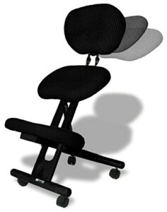 cinius professional ergonomic wooden height-adjustable kneeling chair with backrest support and non-deformable cushions. black