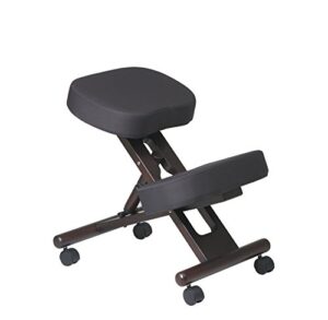 office star ergonomically designed knee chair with casters, memory foam and espresso finished wood base, black,espresso wood base,kcw778