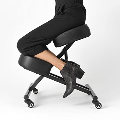 Sleekform Atlanta Ergonomic Kneeling Chair - Home Office Desk Stool for Back Posture Support, Comfortable Cushions, Angled Seat, Wheels, Rolling, Black