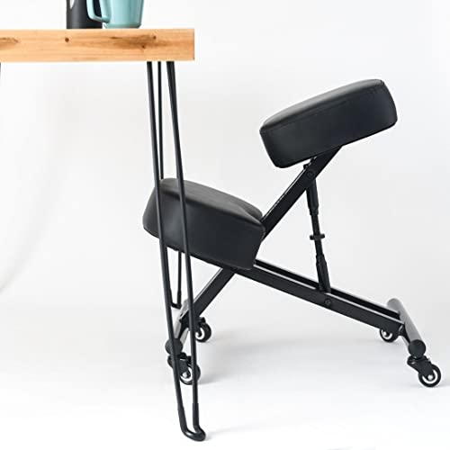 Sleekform Atlanta Ergonomic Kneeling Chair - Home Office Desk Stool for Back Posture Support, Comfortable Cushions, Angled Seat, Wheels, Rolling, Black