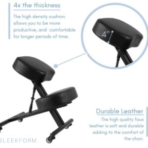 Sleekform Atlanta Ergonomic Kneeling Chair - Home Office Desk Stool for Back Posture Support, Comfortable Cushions, Angled Seat, Wheels, Rolling, Black