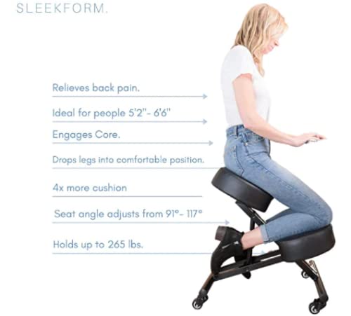 Sleekform Atlanta Ergonomic Kneeling Chair - Home Office Desk Stool for Back Posture Support, Comfortable Cushions, Angled Seat, Wheels, Rolling, Black