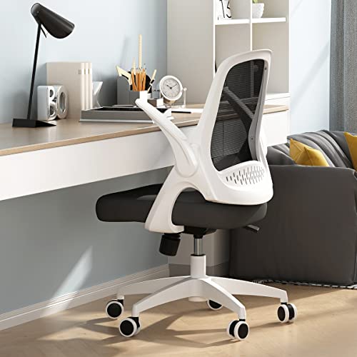 Hbada Home Office Chair Work Desk Chair Comfort Ergonomic Swivel Computer Chair with Flip-up Arms and Adjustable Height, White