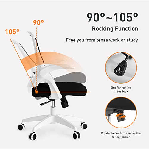 Hbada Home Office Chair Work Desk Chair Comfort Ergonomic Swivel Computer Chair with Flip-up Arms and Adjustable Height, White