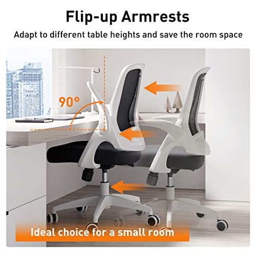 Hbada Home Office Chair Work Desk Chair Comfort Ergonomic Swivel Computer Chair with Flip-up Arms and Adjustable Height, White