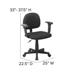 Flash Furniture Mid-Back Black Fabric Swivel Task Office Chair with Adjustable Arms