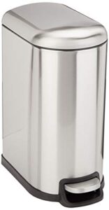 amazon basics 10 liter / 2.6 gallon soft-close, smudge resistant trash can with foot pedal for narrow spaces – brushed stainless steel