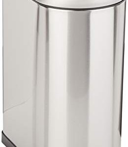 Amazon Basics 10 Liter / 2.6 Gallon Soft-Close, Smudge Resistant Trash Can with Foot Pedal for Narrow Spaces - Brushed Stainless Steel