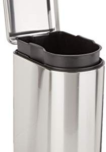 Amazon Basics 10 Liter / 2.6 Gallon Soft-Close, Smudge Resistant Trash Can with Foot Pedal for Narrow Spaces - Brushed Stainless Steel