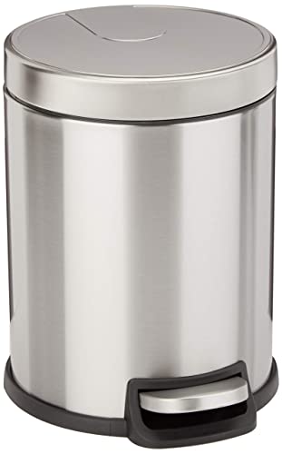 Amazon Basics 5 Liter / 1.3 Gallon Round Soft-Close Trash Can with Foot Pedal - Stainless Steel