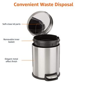 Amazon Basics 5 Liter / 1.3 Gallon Round Soft-Close Trash Can with Foot Pedal - Stainless Steel