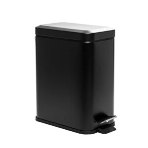 bino | rectangular step trash can | 1.3 gallon/5 liter stainless steel trash can with lid | home or office bathroom trash cans with lids | kitchen garbage can with non-slip stepper | matte black