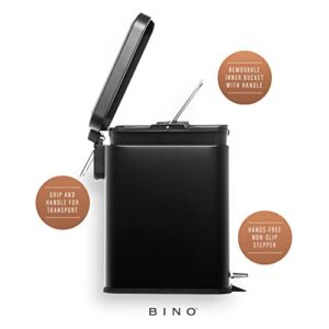 BINO | Rectangular Step Trash Can | 1.3 Gallon/5 Liter Stainless Steel Trash Can with Lid | Home or Office Bathroom Trash Cans with Lids | Kitchen Garbage Can with Non-Slip Stepper | Matte Black