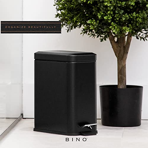 BINO | Rectangular Step Trash Can | 1.3 Gallon/5 Liter Stainless Steel Trash Can with Lid | Home or Office Bathroom Trash Cans with Lids | Kitchen Garbage Can with Non-Slip Stepper | Matte Black