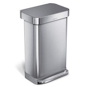 simplehuman 45 liter / 12 gallon liter rectangular hands-free kitchen step trash can with soft-close lid, brushed stainless steel with plastic lid