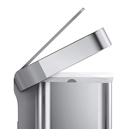 simplehuman 45 Liter / 12 Gallon Liter Rectangular Hands-Free Kitchen Step Trash Can with Soft-Close Lid, Brushed Stainless Steel with Plastic Lid