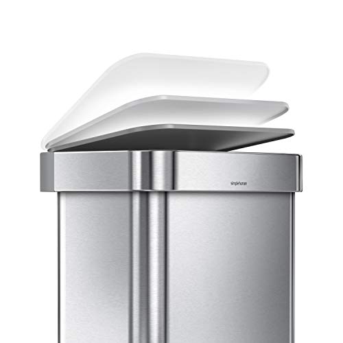 simplehuman 45 Liter / 12 Gallon Liter Rectangular Hands-Free Kitchen Step Trash Can with Soft-Close Lid, Brushed Stainless Steel with Plastic Lid