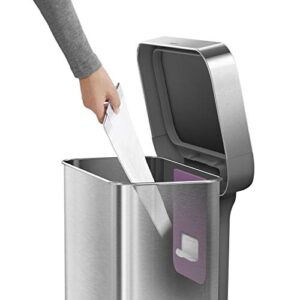 simplehuman 45 Liter / 12 Gallon Liter Rectangular Hands-Free Kitchen Step Trash Can with Soft-Close Lid, Brushed Stainless Steel with Plastic Lid