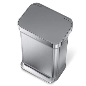 simplehuman 45 Liter / 12 Gallon Liter Rectangular Hands-Free Kitchen Step Trash Can with Soft-Close Lid, Brushed Stainless Steel with Plastic Lid