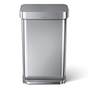 simplehuman 45 Liter / 12 Gallon Liter Rectangular Hands-Free Kitchen Step Trash Can with Soft-Close Lid, Brushed Stainless Steel with Plastic Lid