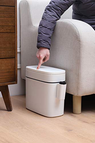 KLGO 12 Liter Slim Plastic Trash Can with Lid,2.6 Gallon Double Barrel Waste Basket,Rectangular Press Garbage Container Bin for Bathroom,Bedroom,Kitchen and Office,White (12 Liter)