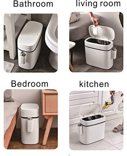 KLGO 12 Liter Slim Plastic Trash Can with Lid,2.6 Gallon Double Barrel Waste Basket,Rectangular Press Garbage Container Bin for Bathroom,Bedroom,Kitchen and Office,White (12 Liter)