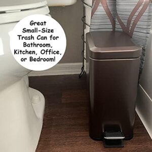 Homie Soft Close, Rectangular Trash Can 5L with Anti - Bag Slip Liner and Lid, Use as Mini Garbage Basket, Slim Dust Bin, or Decor in Bathroom, Restroom, Kitchen, or Bedroom (Bronze)