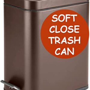 Homie Soft Close, Rectangular Trash Can 5L with Anti - Bag Slip Liner and Lid, Use as Mini Garbage Basket, Slim Dust Bin, or Decor in Bathroom, Restroom, Kitchen, or Bedroom (Bronze)