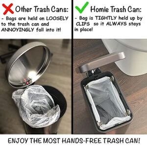 Homie Soft Close, Rectangular Trash Can 5L with Anti - Bag Slip Liner and Lid, Use as Mini Garbage Basket, Slim Dust Bin, or Decor in Bathroom, Restroom, Kitchen, or Bedroom (Bronze)